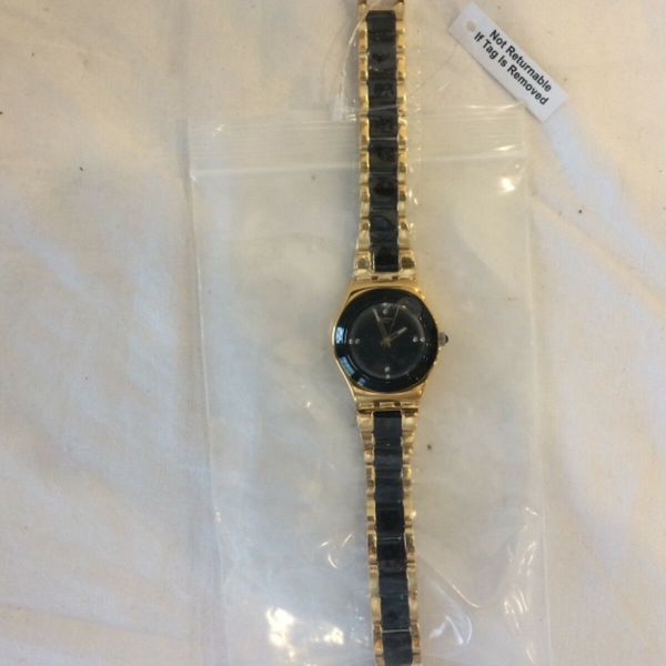 NEW! SWATCH IRONY SWISS BLACK-GOLD STAINLESS STEEL BATTERY 377 SR626SW ...