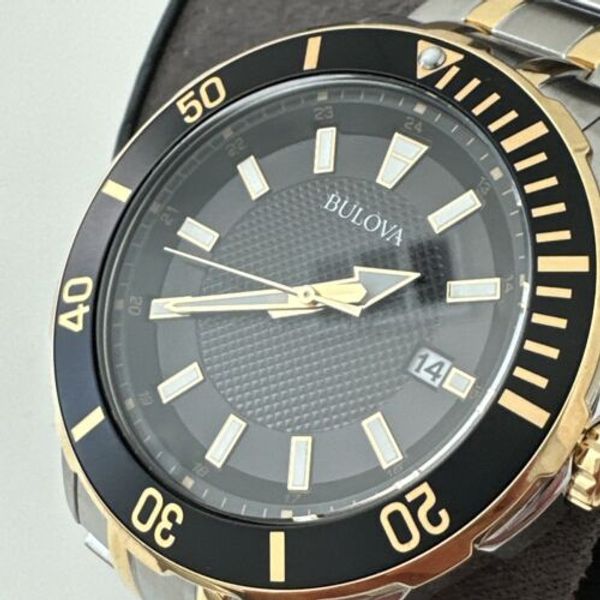 Bulova Men's Watch 98B394 Black Dial Date Quartz Two Tone Stainless ...