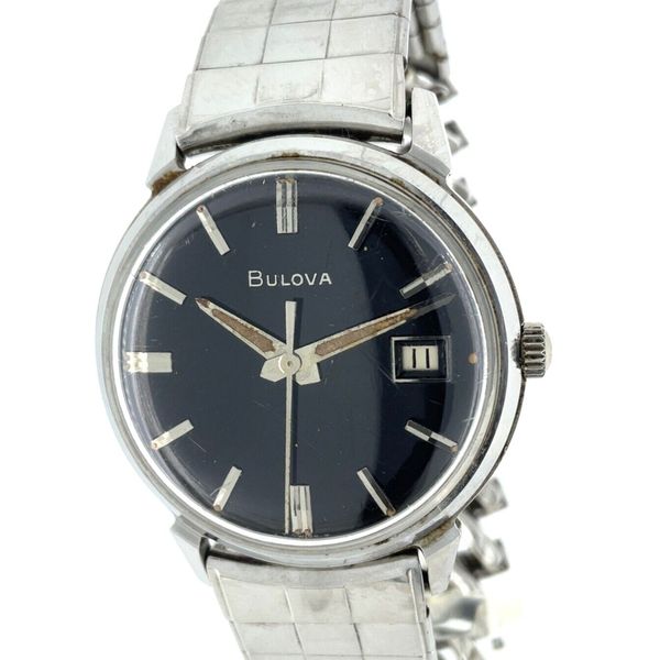 Vintage Bulova Automatic M6 Watch Date 34mm Black Dial Steel Disco Ball ...