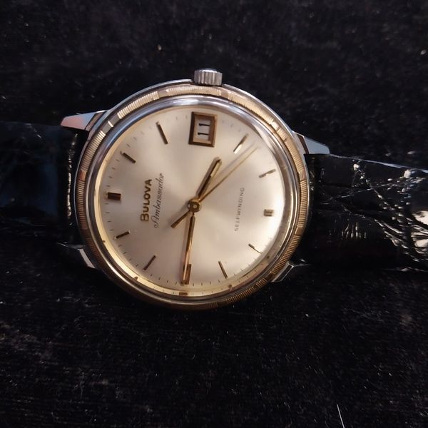 1968 Bulova Ambassador Automatic 34mm 14K Gold Filled Bezel Date Watch ...