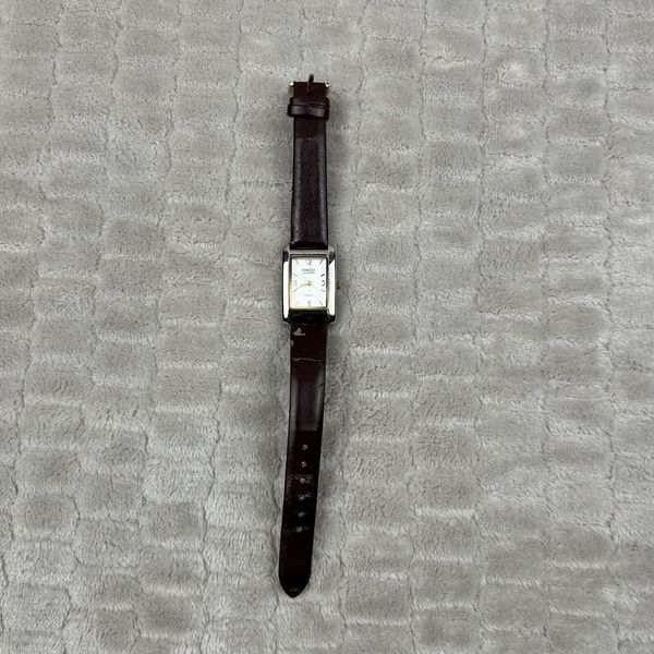 Vtg Embassy by Gruen Tank Watch Women Silver Tone Brown Leather Band ...