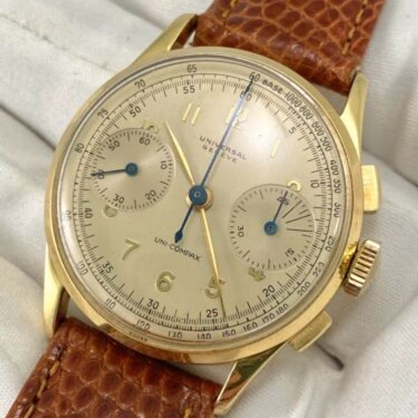 Vintage 1940s Universal Geneve 18K Gold Uni-Compax Chronograph Watch ...