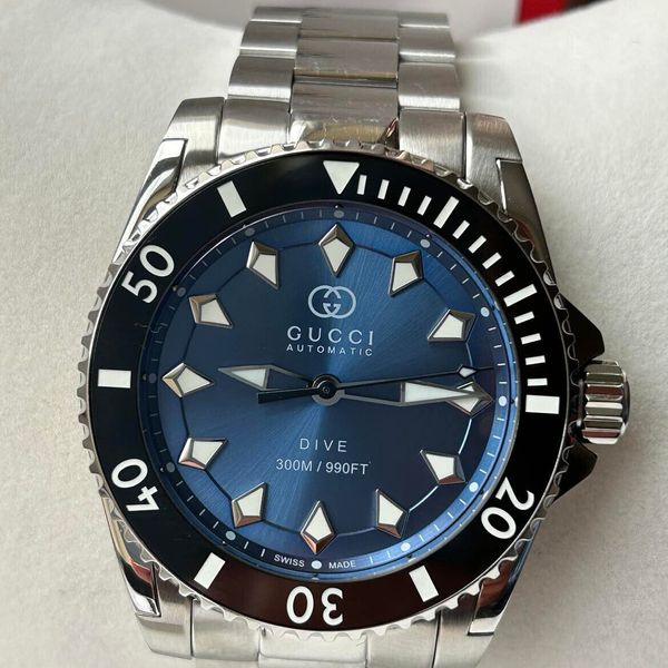 GUCCI YA136362 Dive Automatic Blue Dial 40mm Steel Bracelet Men's Watch ...