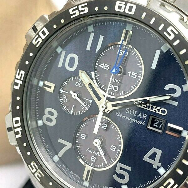 Seiko SSC305 Men's Solar Powered Stainless Steel Chronograph Blue Dial ...
