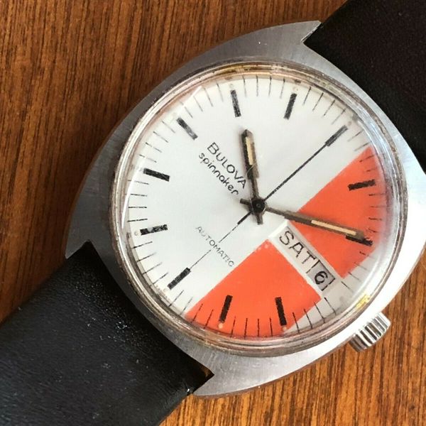 Bulova Spinnaker 1970 Automatic Orange White Day/Date Swiss Running ...