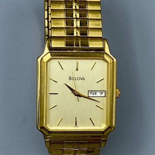 Bulova Tank Watch Men Champagne Dial Gold Tone Day Date 97c28 ...