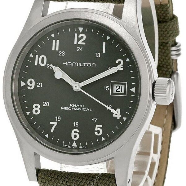 HAMILTON Khaki Field Mechanical GRN Dial Textile Strap Watch H69439363 ...