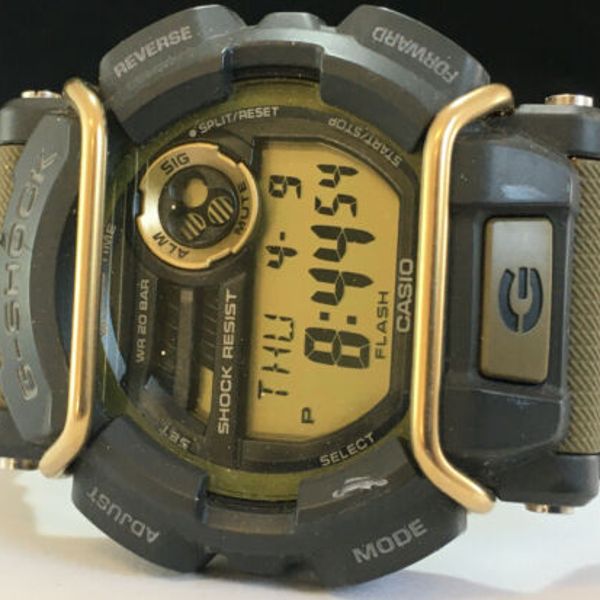 CASIO G-Shock Face Protector GREEN/GOLD Street Sport Series Men's Watch ...