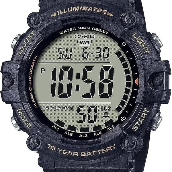 [Chrono Hustle] Casio AE-1500 Digital Dual Time Black Resin Extra Long Band Sports Men Watch AE ...