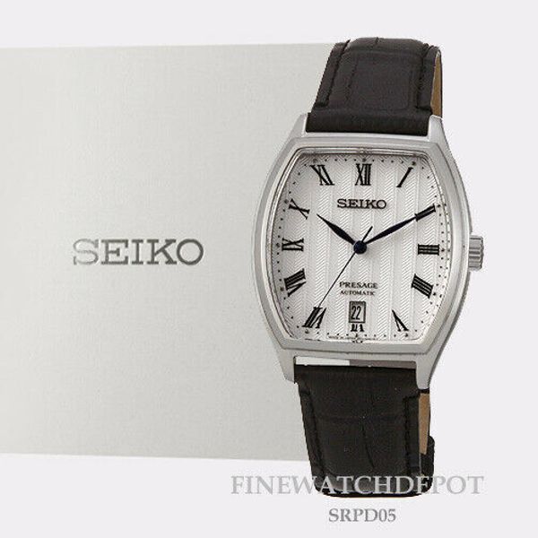 Authentic Mens Seiko Presage Automatic Tonneau Shape White Tone Watch ...