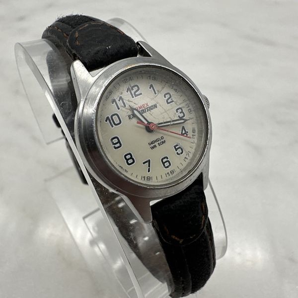 Timex Expedition Watch Women Indiglo Silver Tone 50M Leather - New Battery | WatchCharts Marketplace