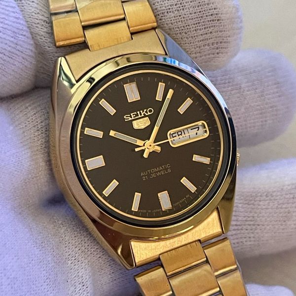 Seiko 5 Gold Automatic Watch Refurbished Show Beautiful | WatchCharts ...