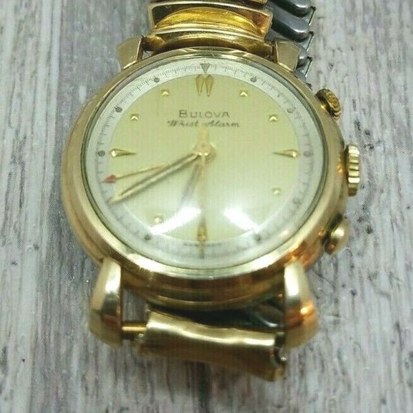Vintage BULOVA Wrist Alarm GERMAN 10K Gold Filled Bezel Wrist Watch ...