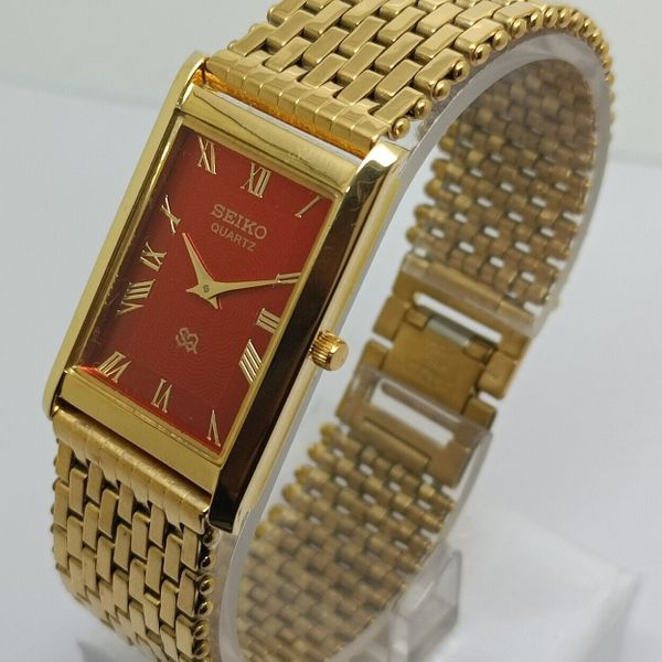 Seiko Quartz Super Slim Men Gold Plated Red dial Watch Japan made ...