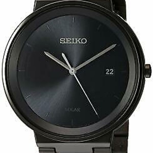 Seiko Solar Black Ion Plated Stainless Steel Men's Watch SNE481 ...