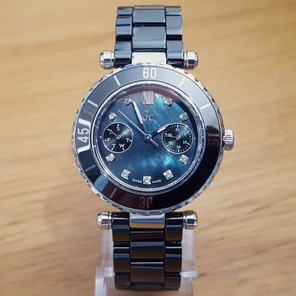 Ladies Black Ceramic Swiss Guess Collection Genuine Diamond ct Dress ...