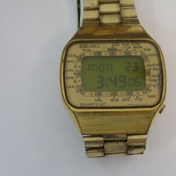Vintage Seiko Quartz LC Watch World Time w/ Band M158-5009 ...