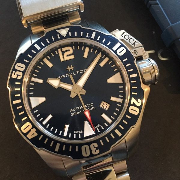 FS/ HAMILTON KHAKI NAVY FROGMAN H77705145 Stainless Steel & Rubber ...
