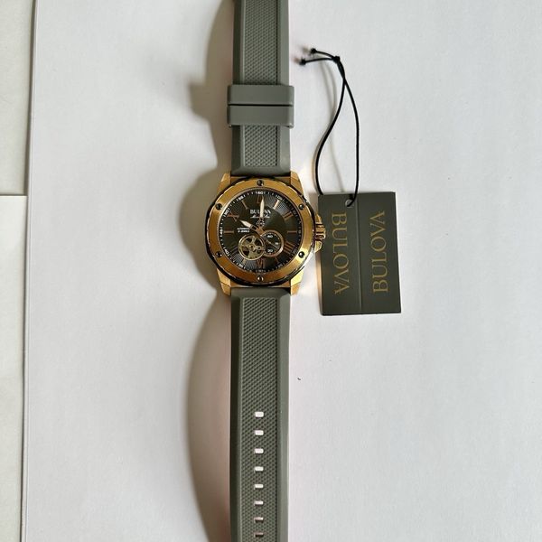 Bulova Marine Star Rose gold Dial-Grey Rubber Strap 98A228 Automatic ...