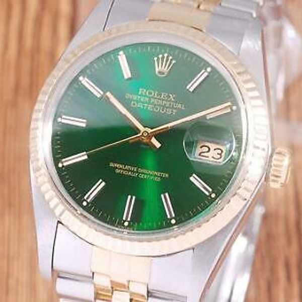 Rolex 16013 Datejust 18k Gold/Stahl Grün Ziffernblatt 36mm Uhr ...