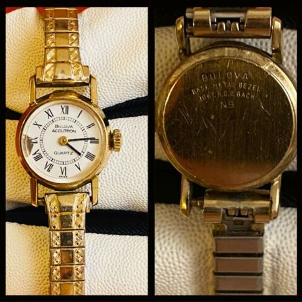 Vintage RARE Bulova N9 ACCUTRON 10K Gold Ladies Quartz Watch Stretch ...