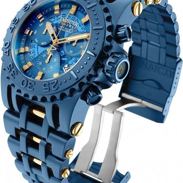 Invicta Reserve Men's Gold Blue Dial Chronograph Swiss Quartz 50mm ...