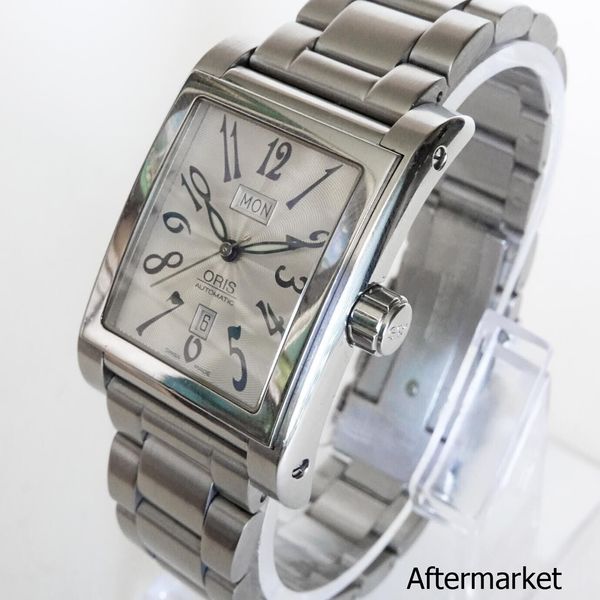 Oris Miles Rectangular Day Date Dress Watch, Silver Dial, Sapphire | WatchCharts Marketplace