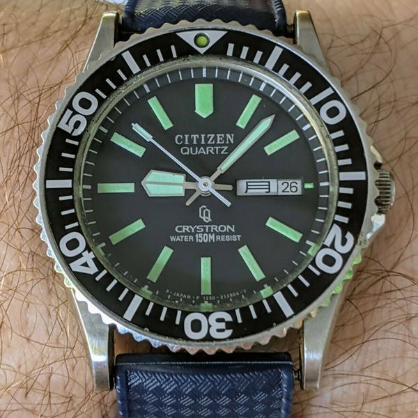 Vintage '80 Citizen CQ Crystron 150M Diver Dial Watch, Kanji, 4 repair ...