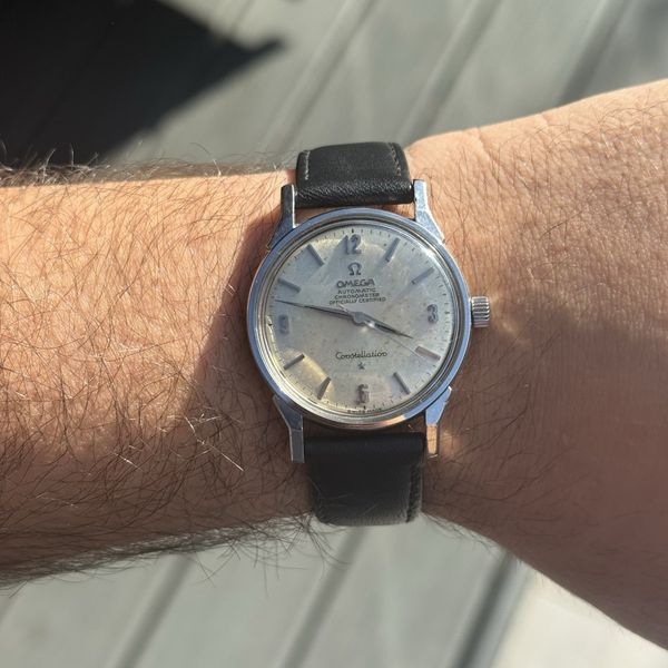 Vintage Omega Constellation Automatic Applied Rare Arabic Dial Dog Leg ...