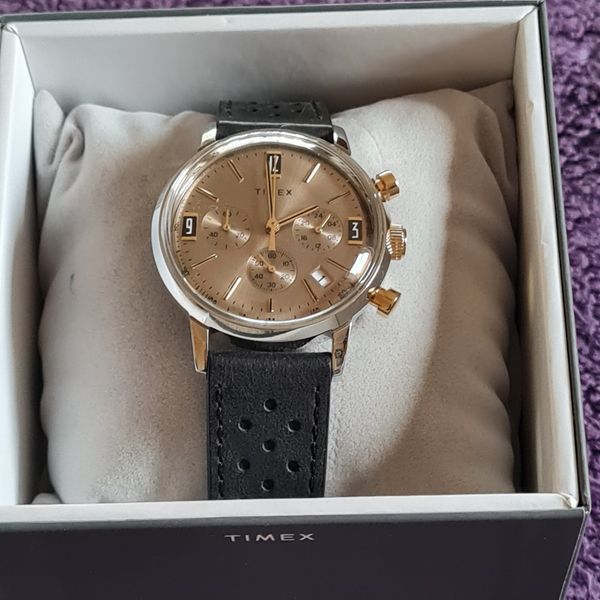Timex Men Chronograph Watch with a Leather Strap Marlin WR50m ...