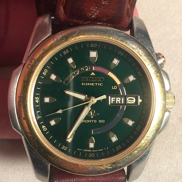 SEIKO KINETIC Sports 50 Watch Mens 5m43-0a29 Stainless Steel FOREST GREEN face | WatchCharts ...