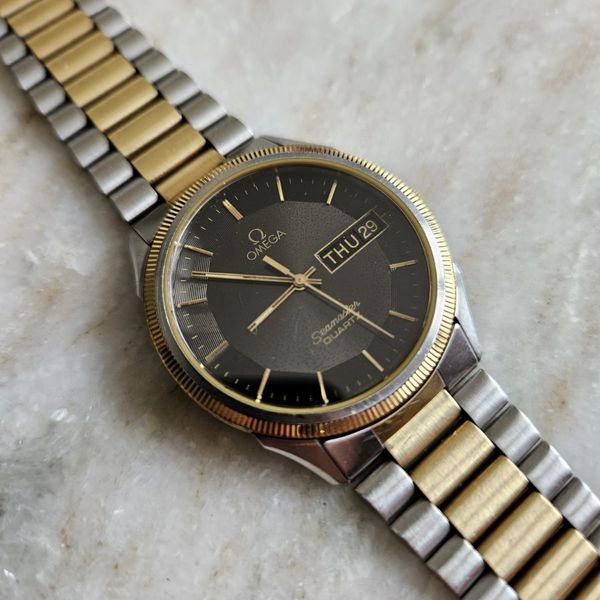 Omega Seamaster Quartz 2 Tone Piepan Dial Mens Watch | WatchCharts ...
