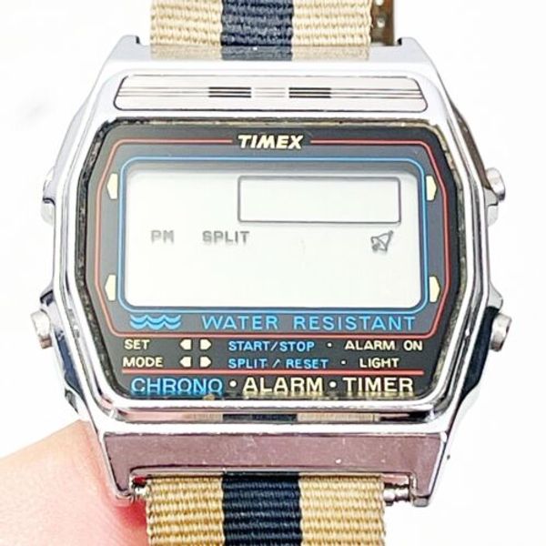 Vintage Timex Chrono Water Resistant Digital Watch Silver Stainless ...
