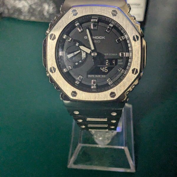 Casio G-Shock GA2100 Casioak Black Dial Stainless Steel Band Custom Mod ...