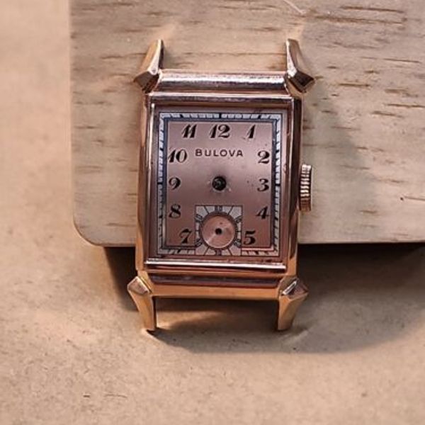 1940's Bulova 8AE 17j 14K Pink RGP Bezel Curved Case Pink/Copper Dial ...