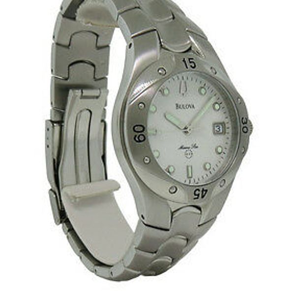 Bulova Marine Star 96B92 Men's Round White Analog Date Stainless Steel ...