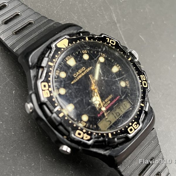 Rare 1995 Vintage CASIO AQ-130BW (1320) Analog/Digital 43mm Watch - New ...