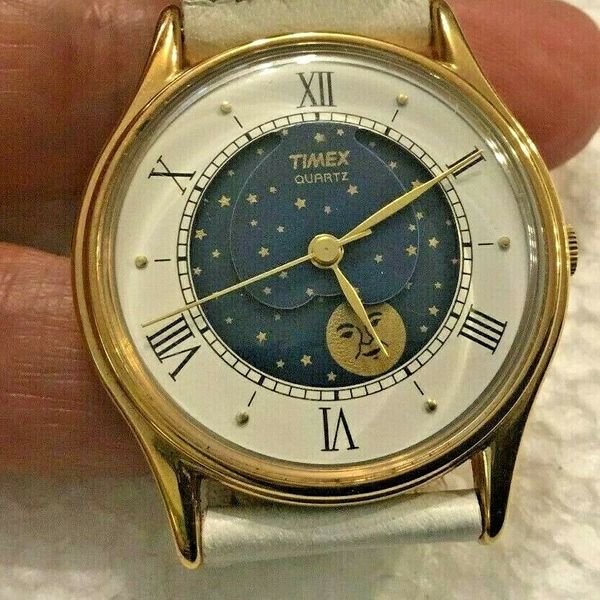 Vintage Rare Timex Moon Phase Watch-M Cell-T34-Working-Leather Band ...