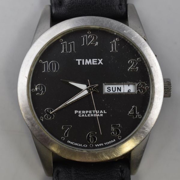 A Timex Perpetual Calendar Indiglo Black Dial Gents Quartz Watch, With ...