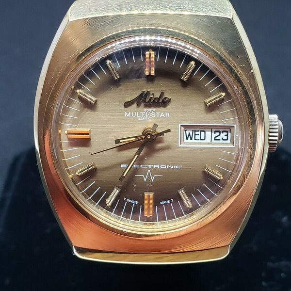 1980's Mido Multi Star Electronic Day Date Tiger Eye Dial Runs w/Tag NO ...