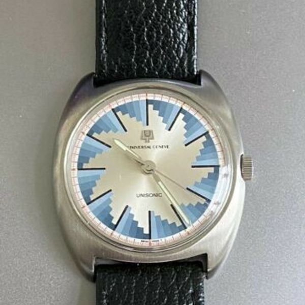 1970s Universal Geneve Unisonic Buzzsaw Blue Dial Vintage Watch St ...