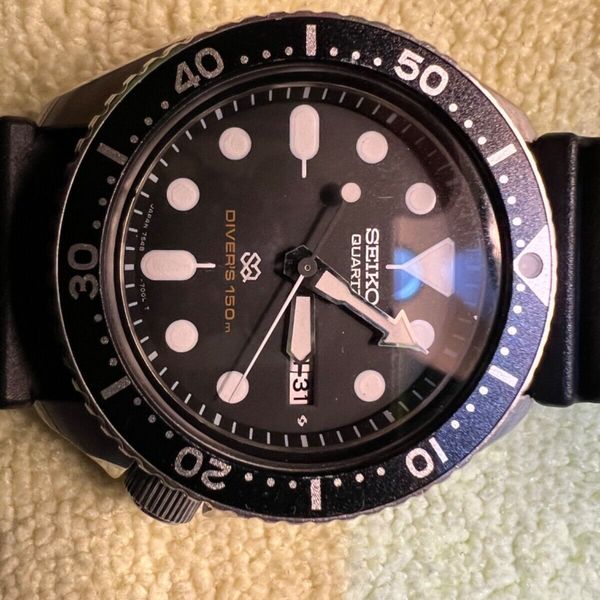 SEIKO 7548-7000 Diver quartz 150m mens analog black 42mm stainless ...