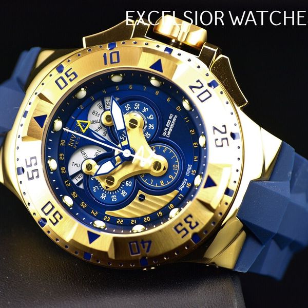 Invicta Men 50mm Reserve Excursion SWISS MADE Master Calendar Gold Blue ...