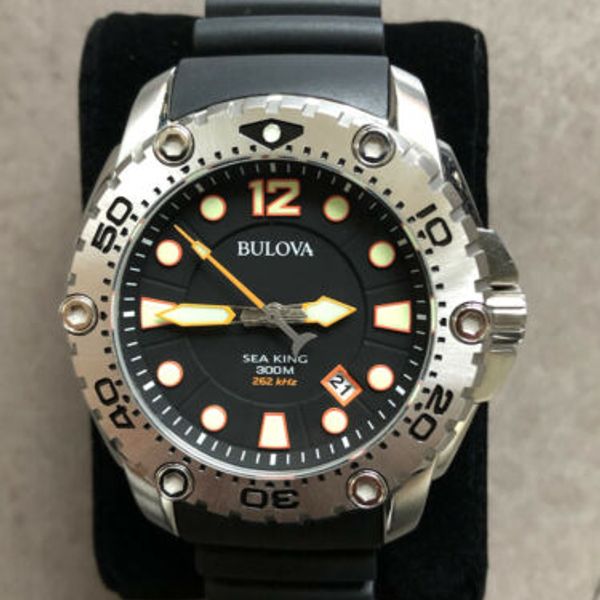 Bulova Men's Sea King UHF Black Rubber Strap Divers tool Watch 300m wr ...