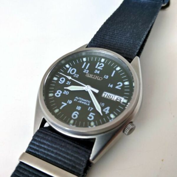 Seiko SNX425 36mm green dial field watch w/ sapphire crystal ...
