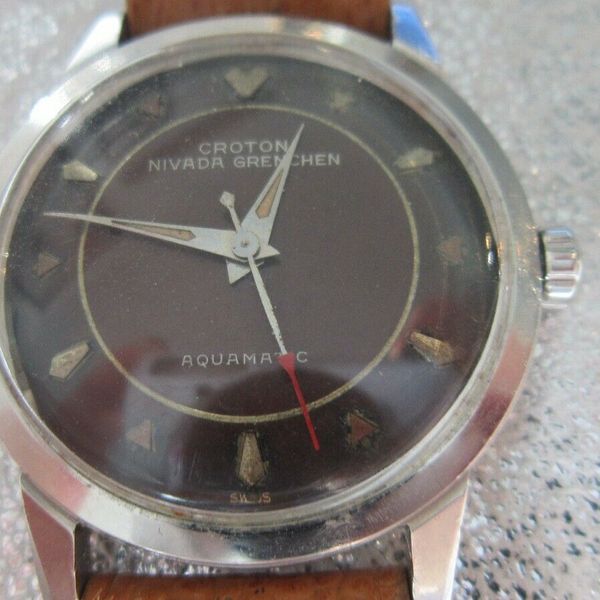 VINTAGE CROTON NEVADA GRENCHEN AQUAMATIC TWO TONE DIAL MENS WATCH ...