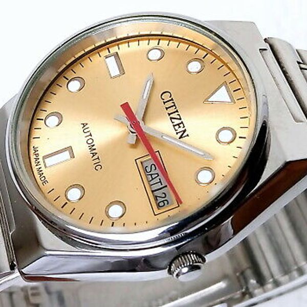 Citizen Japan Automatic Day Date Super Classic Golden Dial Steel Mens ...