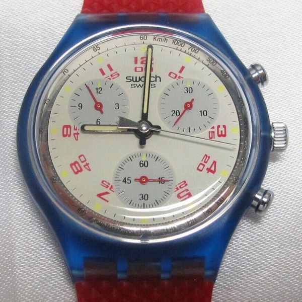 SWATCH WATCH CHRONO SCN103 JFK 1991, BOX, BROCHURE, BLANK GUARANTEE ...