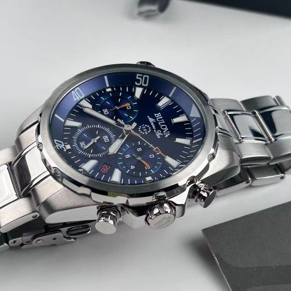 New Bulova Marine Star 96B256 Blue Dial Men's Chronograph Quartz Watch ...