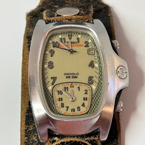 Working Rare Men's Silver Timex Expedtion Dual Time Quartz Watch With ...